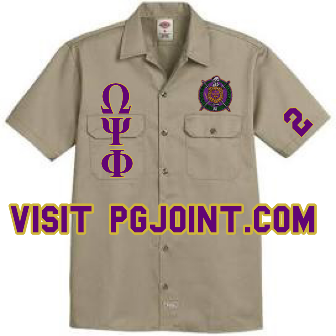 Embroidered Omega Psi Phi Khaki Be Owt shirt – pgjoint